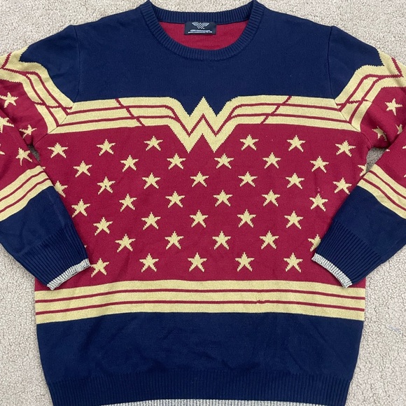 wonder woman | Sweaters | Wonder Woman Themed Sweater Red Blue Gold ...